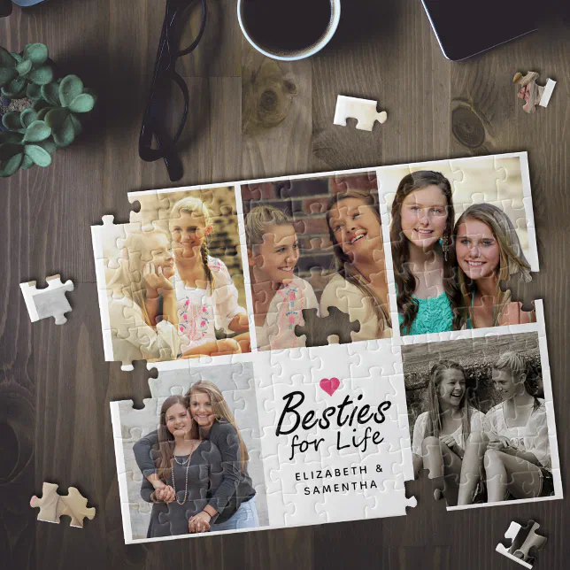 Besties for Life Script Best Friends Photo Collage Jigsaw Puzzle | Zazzle