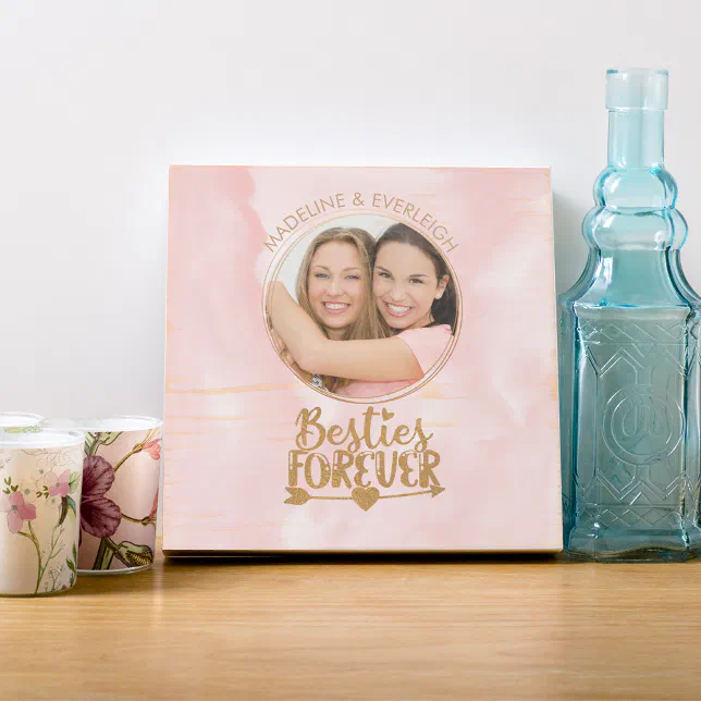 Besties Forever Photo Best Friends Wooden Box Sign | Zazzle