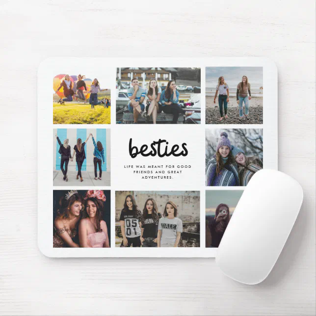 Besties Friend Quote Eight Photo Collage Mouse Pad | Zazzle