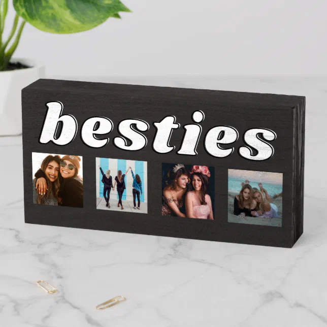 Besties Friendship Best Friend Photo Collage Wooden Box Sign | Zazzle