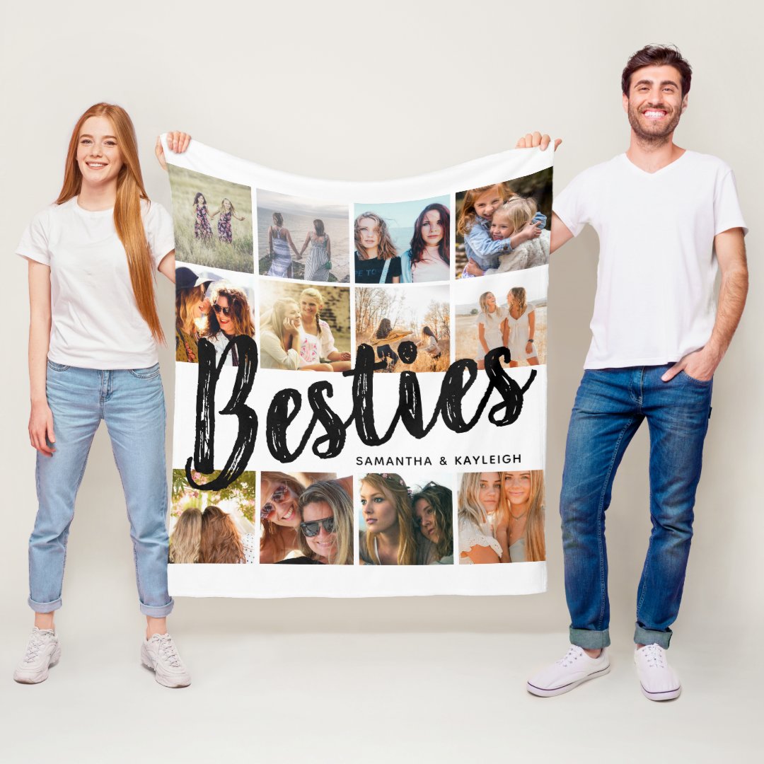 BESTIES, Photo Collage & Names | BFF Fleece Blanket | Zazzle