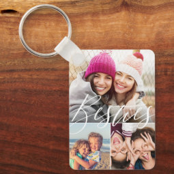 Besties Script 3 Photo Best Friends Collage BFFs Keychain | Zazzle