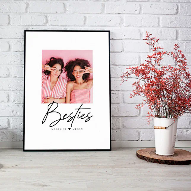 Besties Script Photo Best Friends Heart Poster | Zazzle