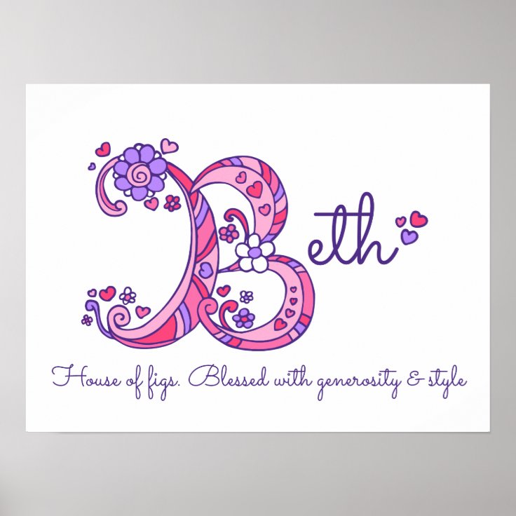 Beth B initial doodle art name meaning Poster | Zazzle