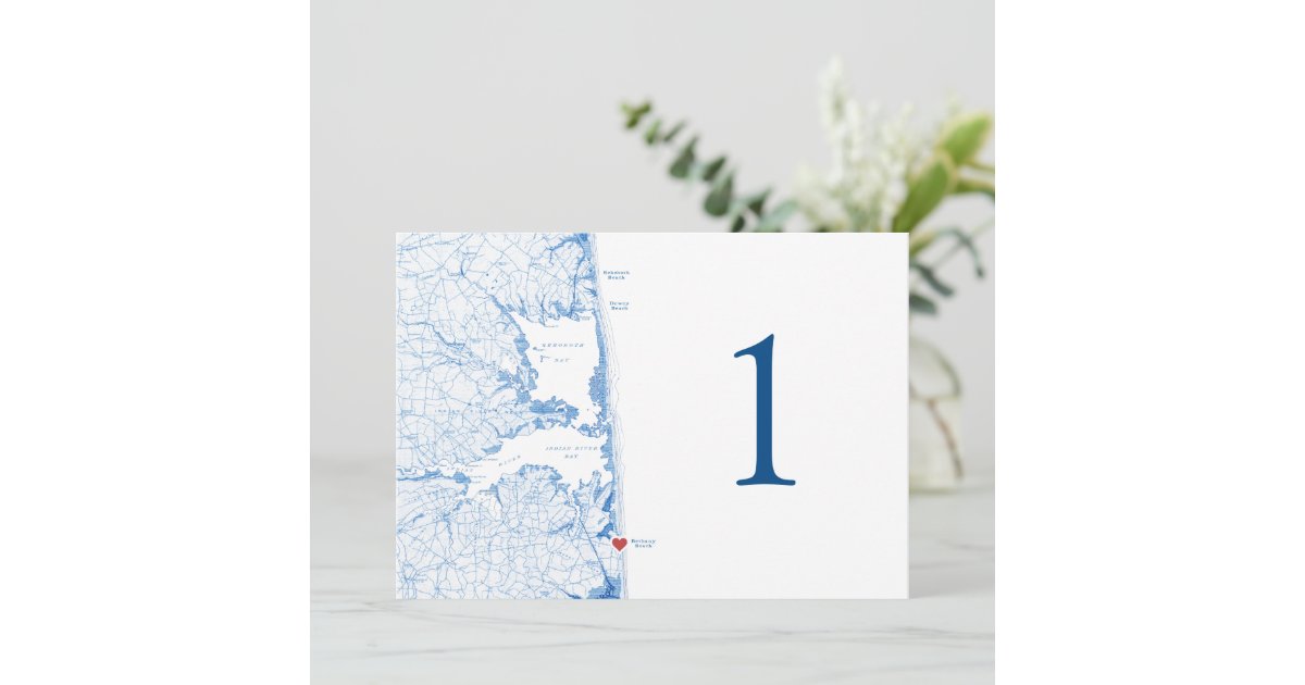 Bethany Beach DE Map Blue Wedding Table Numbers | Zazzle