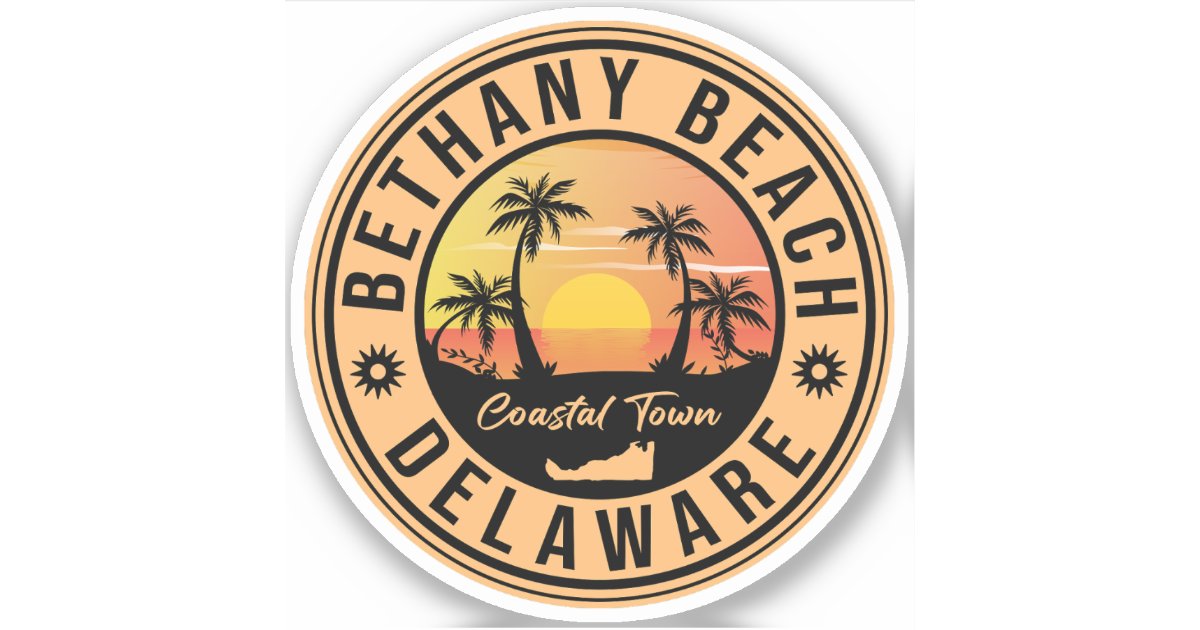 Bethany Beach Delaware Palm Trees Retro Sunset 80s Sticker | Zazzle
