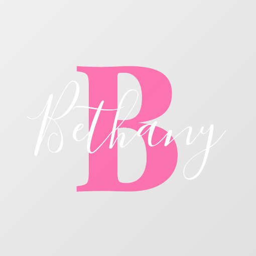 Bethany name and initial monogram white pink wall decal | Zazzle
