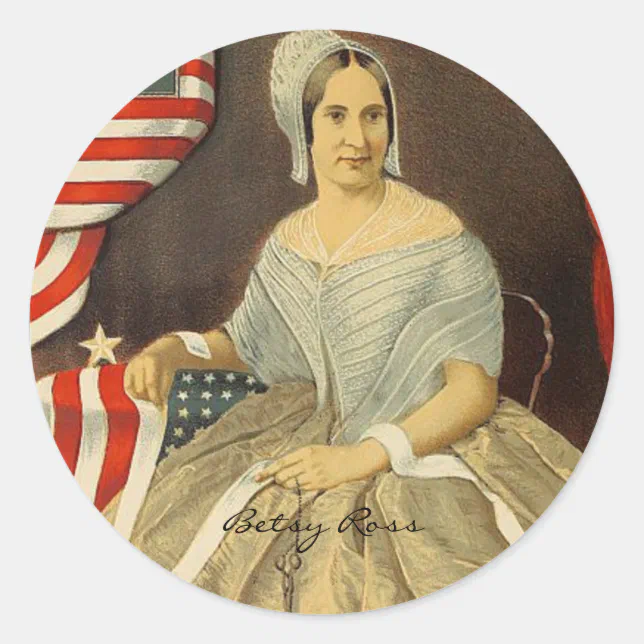 Betsy Ross First American Flag Vintage Portrait US Classic Round ...