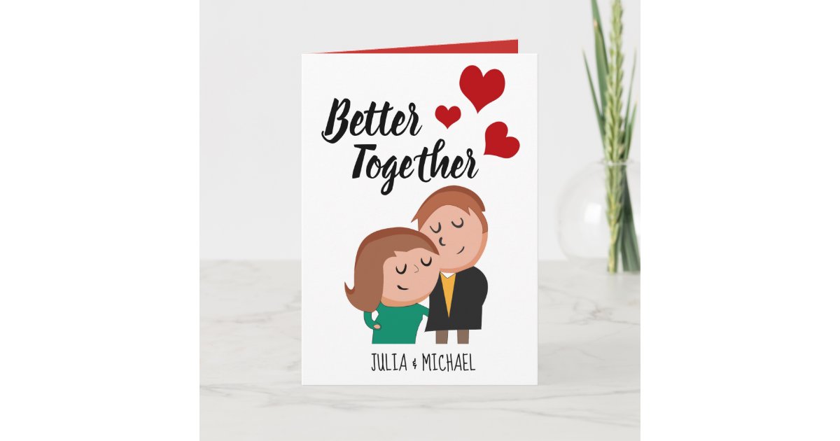Better Together Cartoon Couple Hearts Card | Zazzle