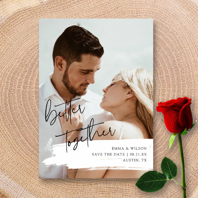 Better Together Custom Photo Save the Date Card | Zazzle