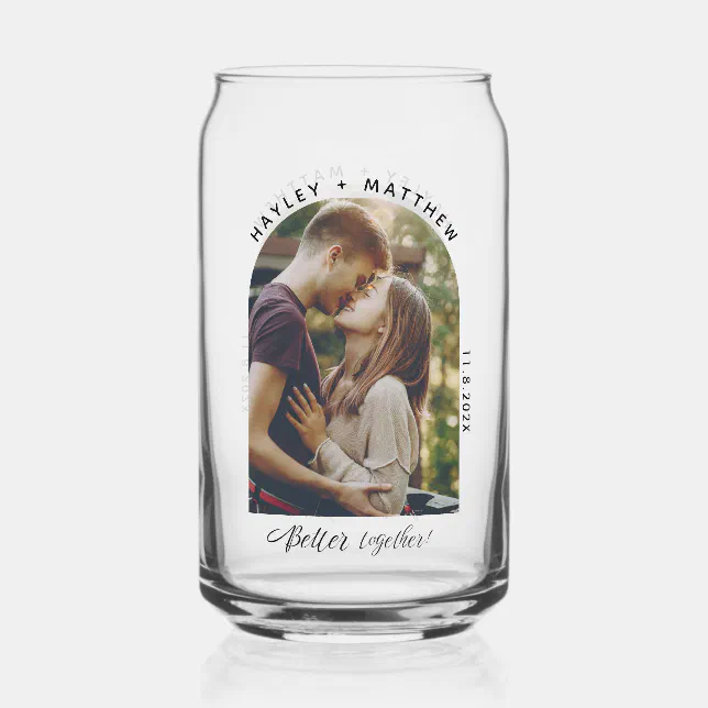 Better Together Engagement Couples Photo Custom Can Glass | Zazzle