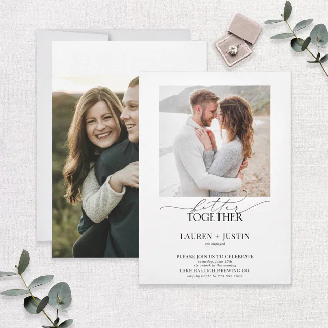 Better Together Modern 2 Photo Engagement Party Invitation | Zazzle