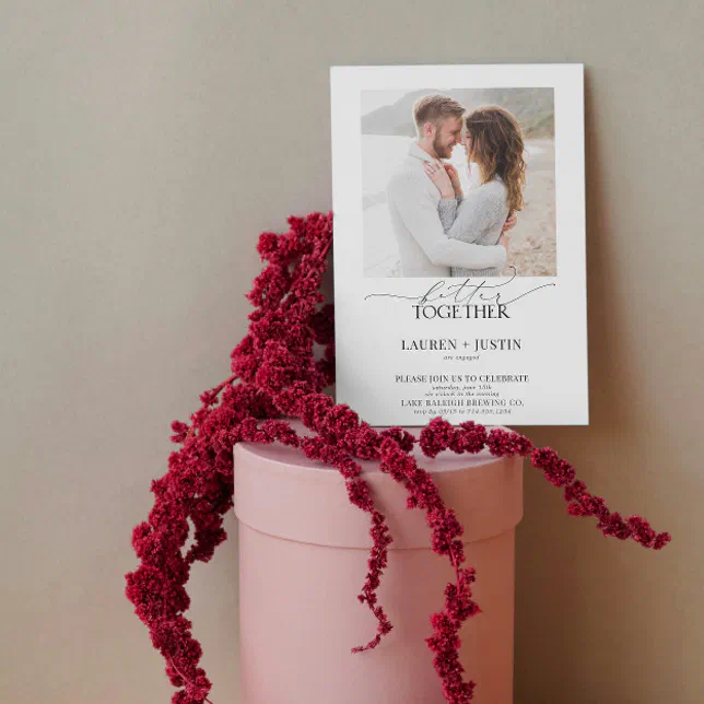 Better Together Modern 4 Photo QR Code Engagement Invitation | Zazzle