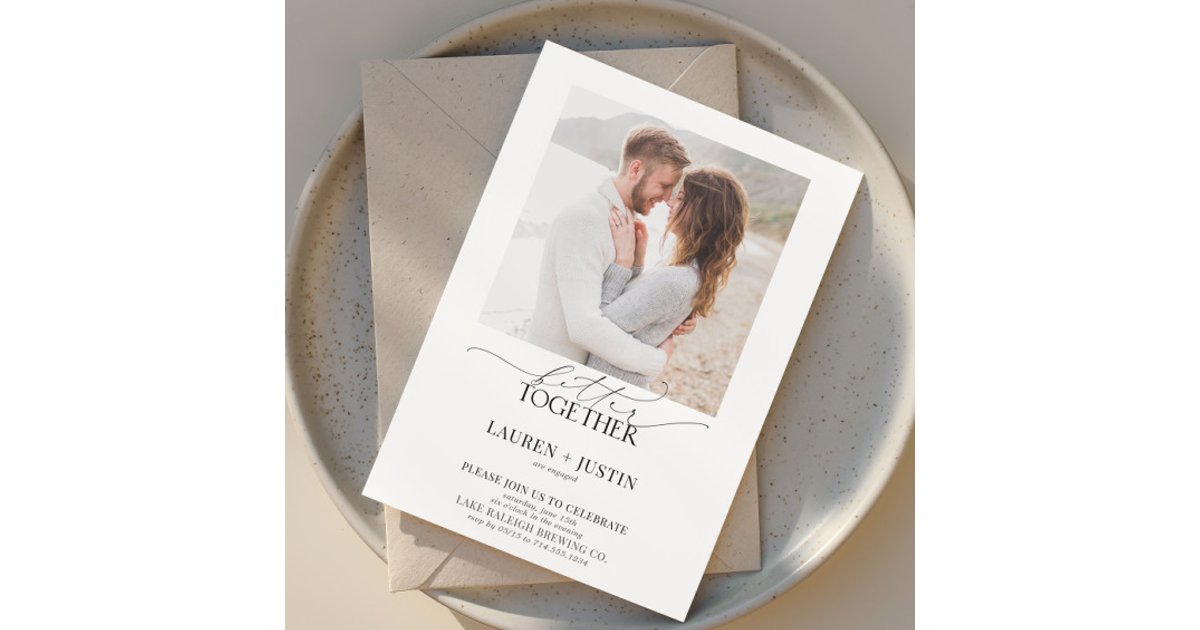 Better Together Modern Photo Engagement Party Invitation | Zazzle