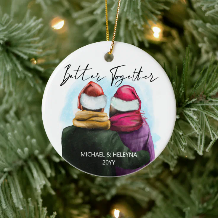 Better Together Script Watercolor Couple and Names Ceramic Ornament ...