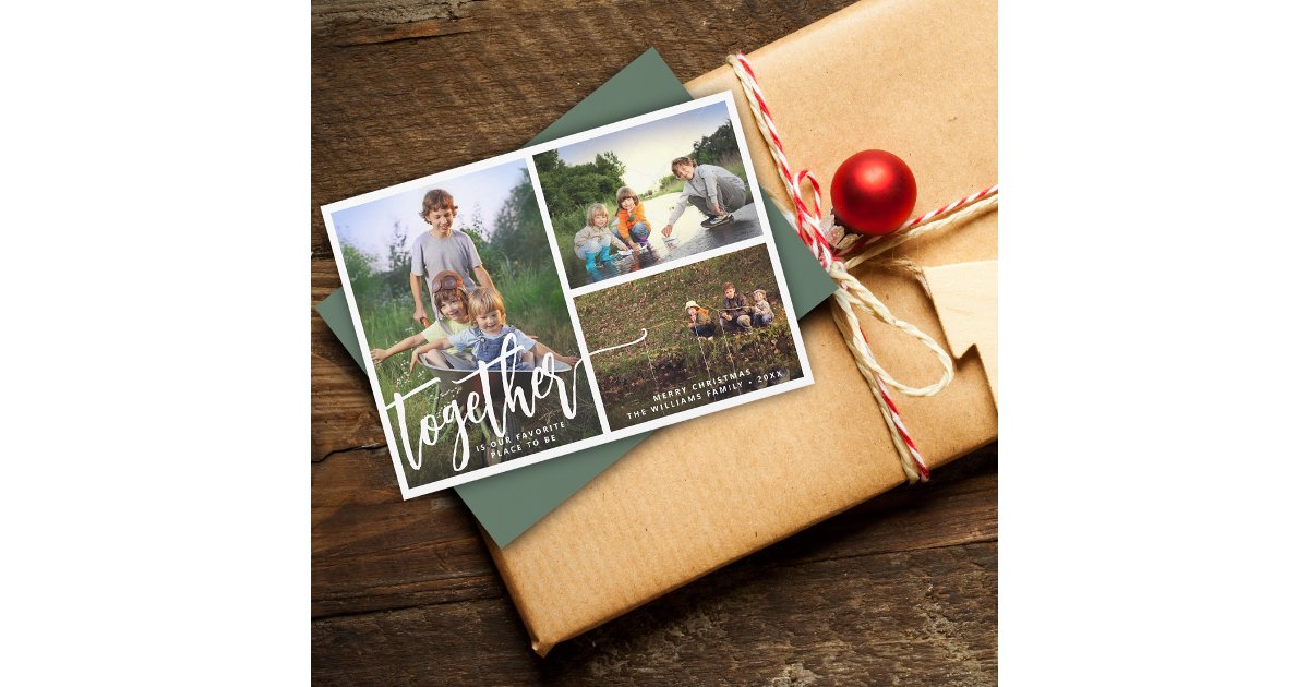 Better Together Three Photos Holiday Card | Zazzle