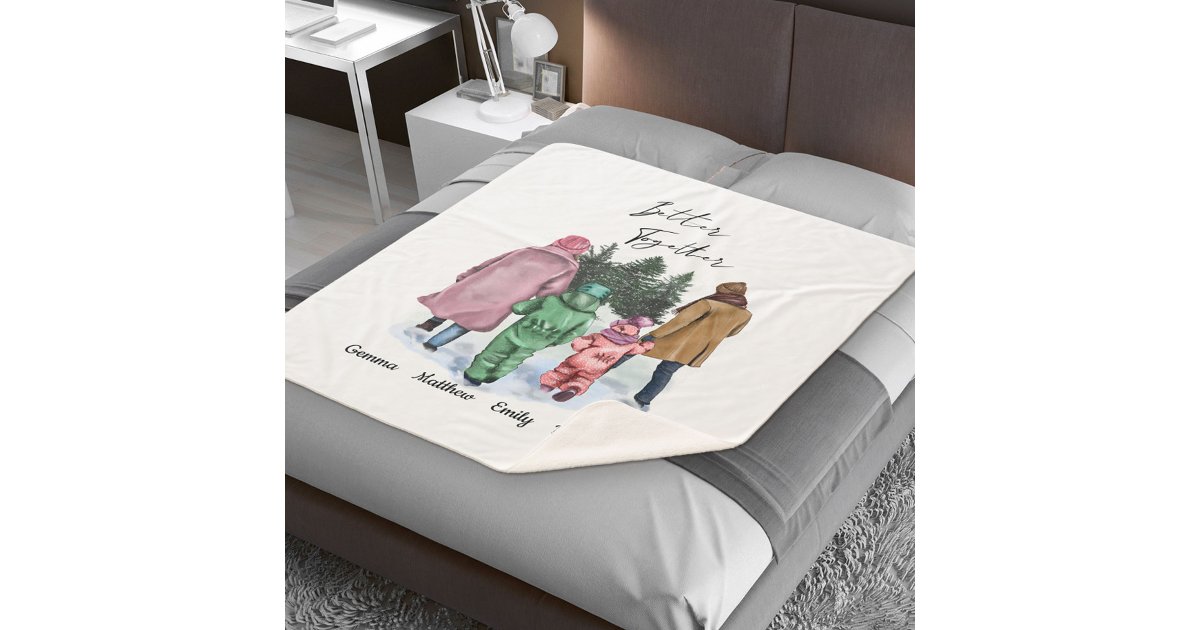 Better Together Winter Family of 4 with Names Sherpa Blanket | Zazzle