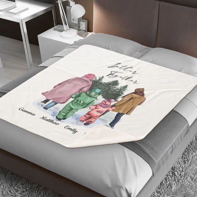 Better Together Winter Family of 4 with Names Sherpa Blanket | Zazzle