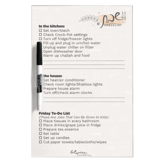Between Carpools Shabbos Checklist Dry-Erase Board | Zazzle