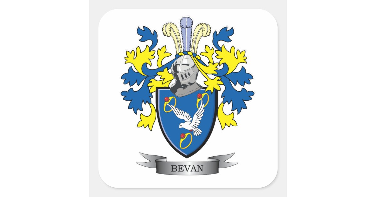 Bevan Family Crest Coat of Arms Square Sticker | Zazzle