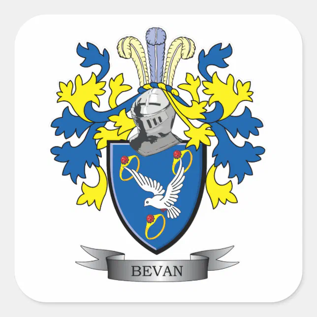 Bevan Family Crest Coat of Arms Square Sticker | Zazzle