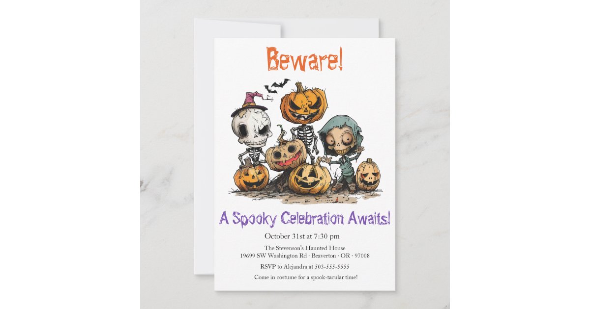 "Beware! A Spooky Celebration Awaits!" Halloween Invitation | Zazzle
