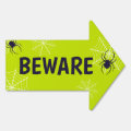 Beware Halloween Spider Web Green Background Sign | Zazzle