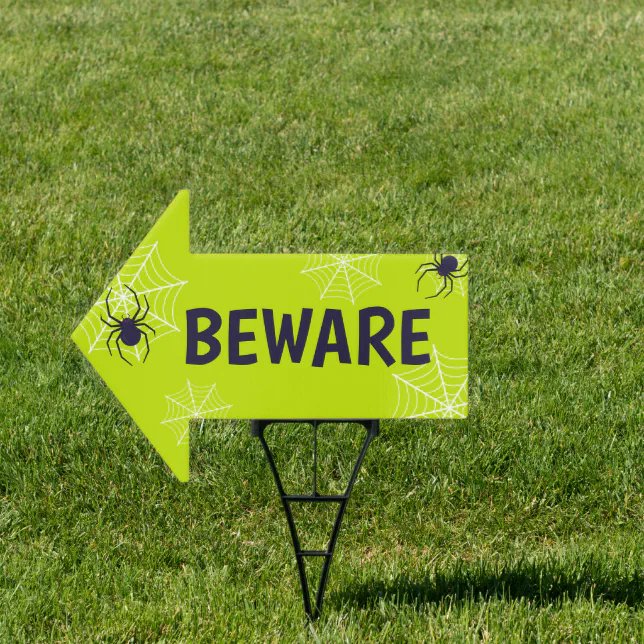 Beware Halloween Spider Web Green Background Sign | Zazzle