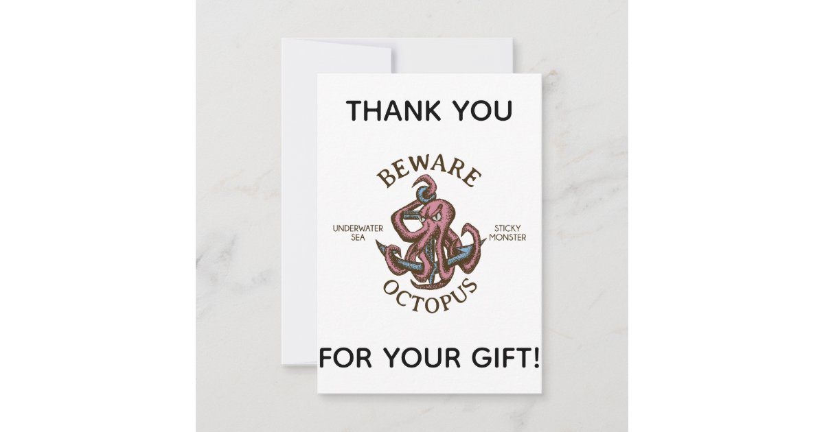 Beware Octopus Nautical Creature Tentacle Monster Thank You Card | Zazzle