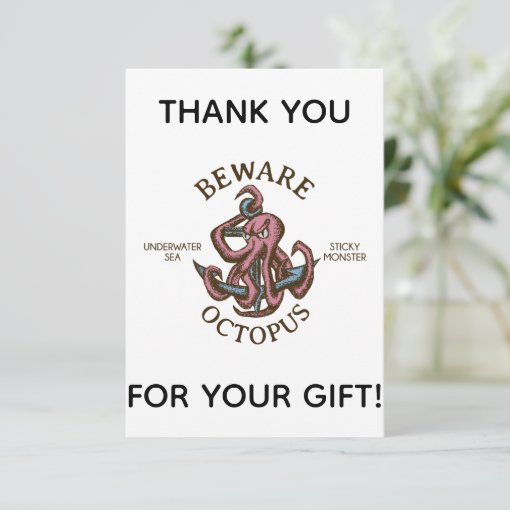 Beware Octopus Nautical Creature Tentacle Monster Thank You Card | Zazzle