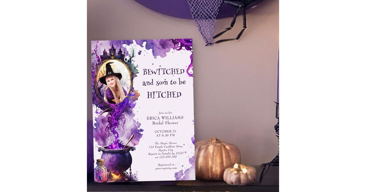 Bewitched an Hitched Halloween Photo Bridal Shower Invitation | Zazzle