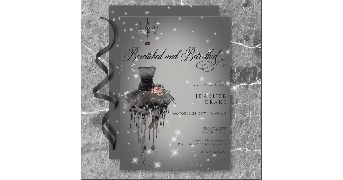 Bewitched & Betrothed Halloween Glam Black Shower Invitation | Zazzle