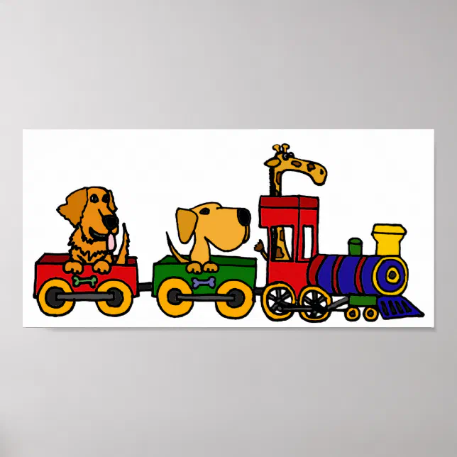 BF- Funny Dogs on a Train Cartoon Poster | Zazzle