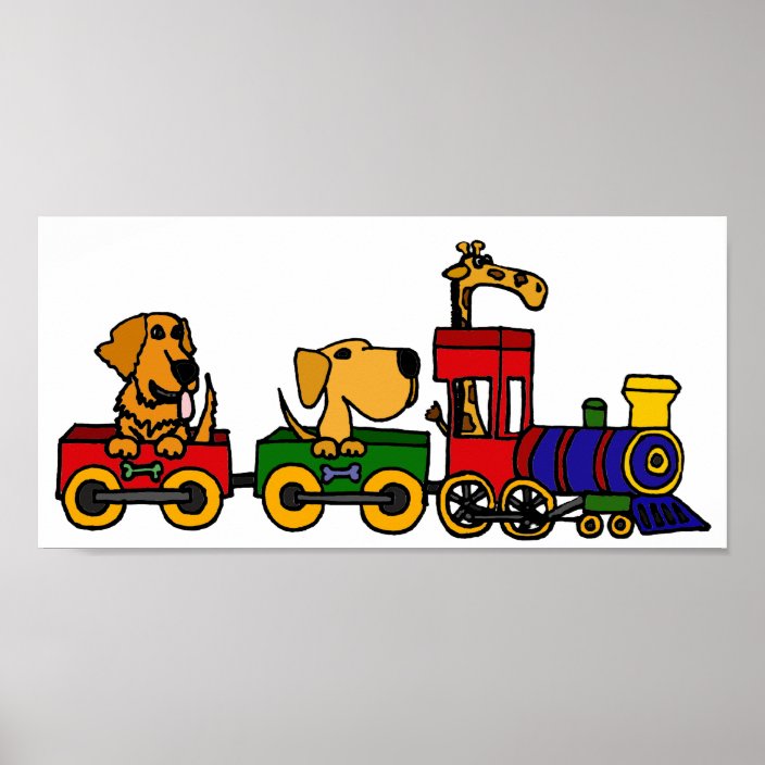 BF- Funny Dogs on a Train Cartoon Poster | Zazzle.com