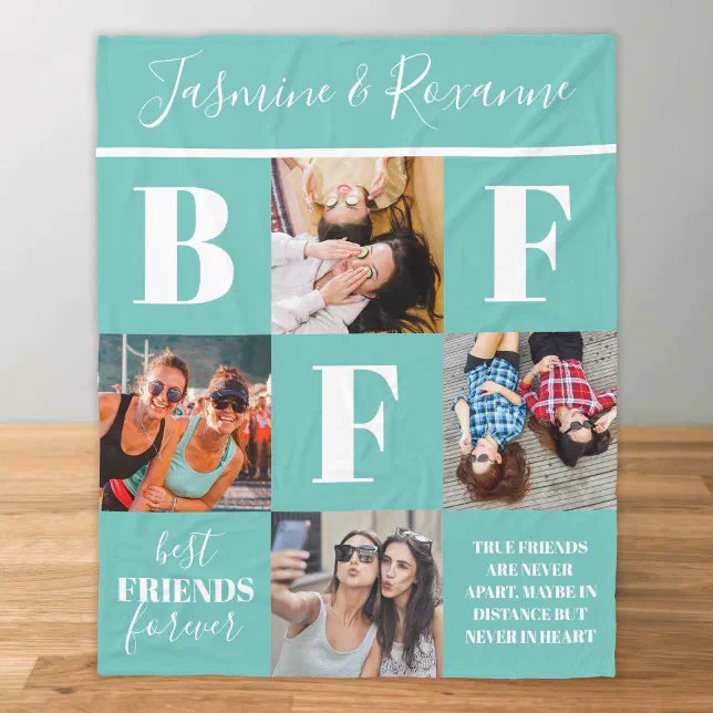 BFF Besties Photo Collage Teal Fleece Blanket | Zazzle