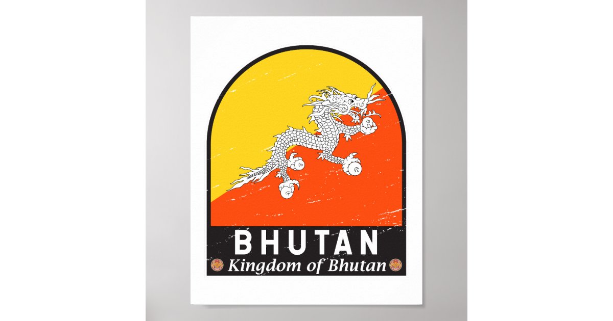 Bhutan Flag Emblem Distressed Vintage Poster | Zazzle