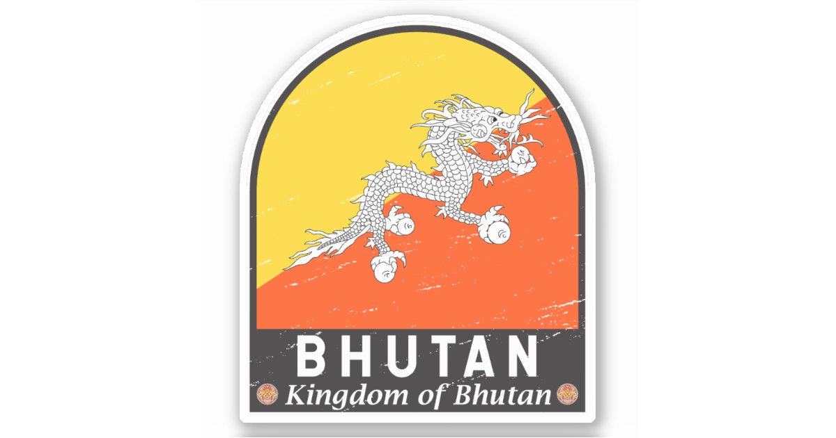 Bhutan Flag Emblem Distressed Vintage Sticker | Zazzle