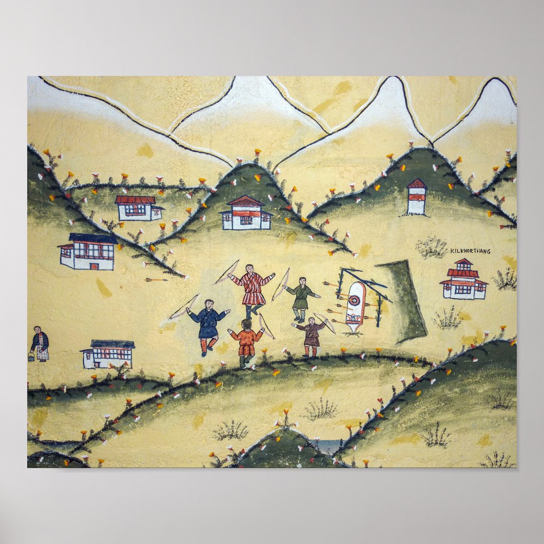 Bhutanese house with archery paintings - Bhutan Poster | Zazzle
