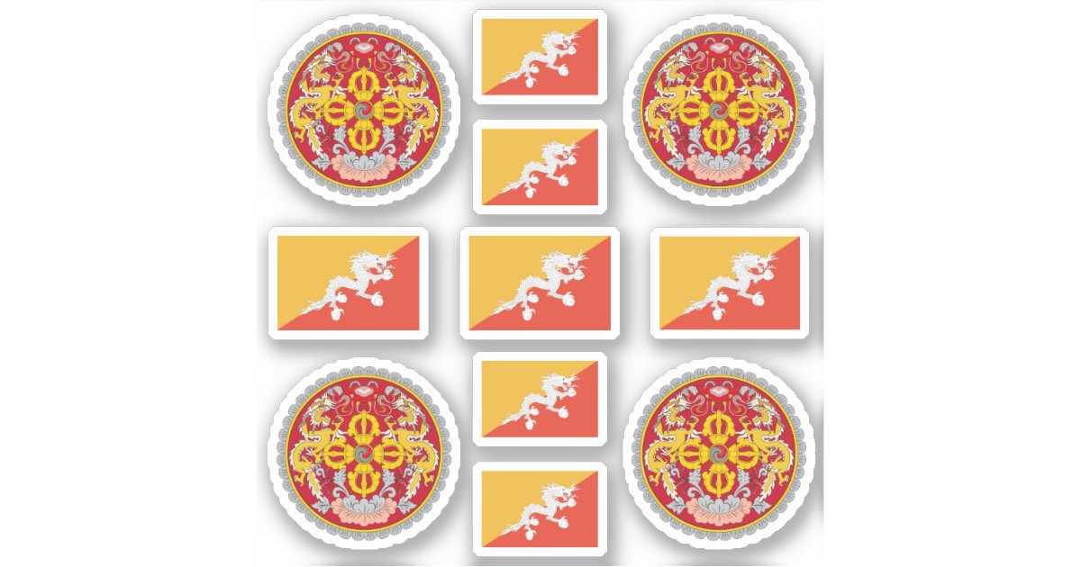 Bhutanese national symbols /coat of arms and flag sticker | Zazzle