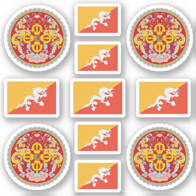 Bhutanese national symbols /coat of arms and flag sticker | Zazzle