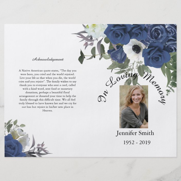 Bi-Fold Blue Roses Funeral Program Flyer | Zazzle.com