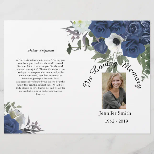 Bi-Fold Blue Roses Funeral Program Flyer | Zazzle