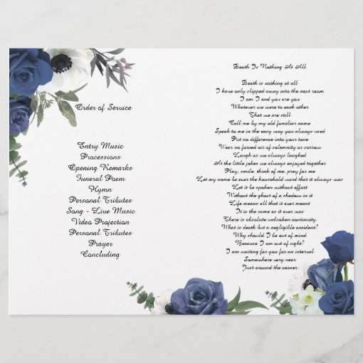 Bi-Fold Blue Roses Funeral Program Flyer | Zazzle