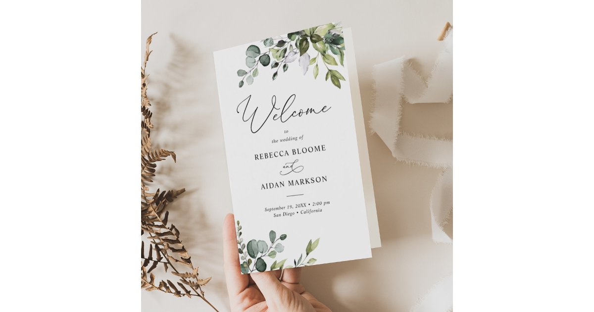 Bi-Fold Elegant Greenery Wedding Program | Zazzle