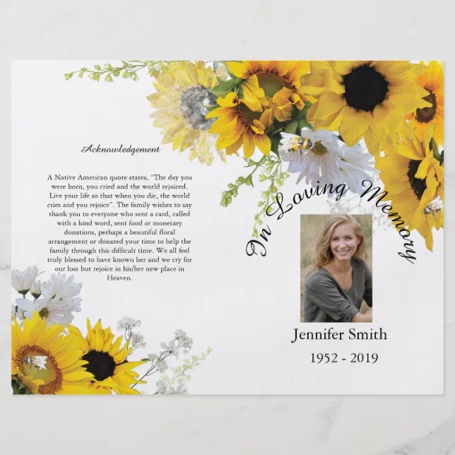 Bi-Fold Sunflowers Bees Funeral Program Flyer | Zazzle