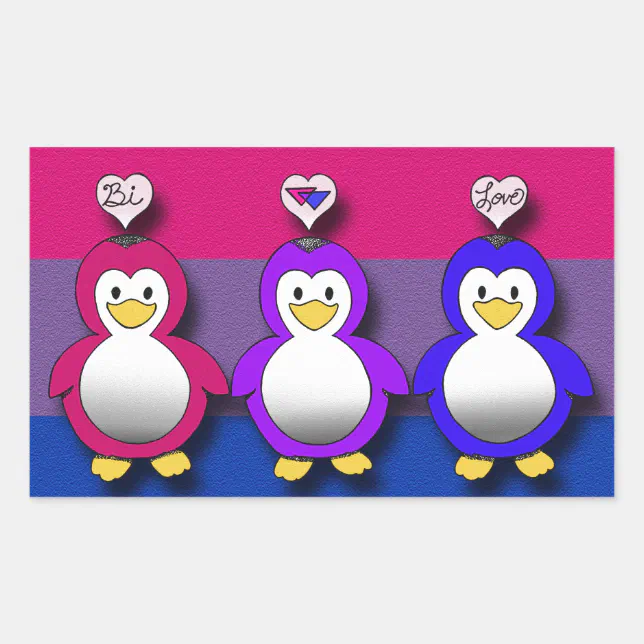 Bi Love Bi Pride Cute penguins Rectangular Sticker | Zazzle