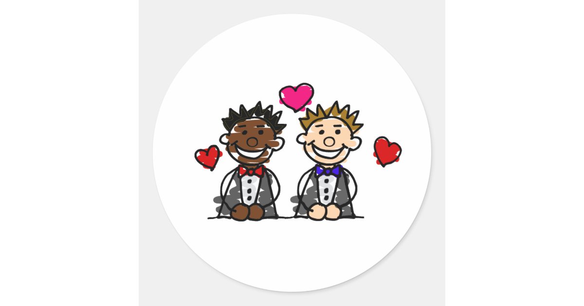 Bi-Racial Gay Couple Classic Round Sticker | Zazzle