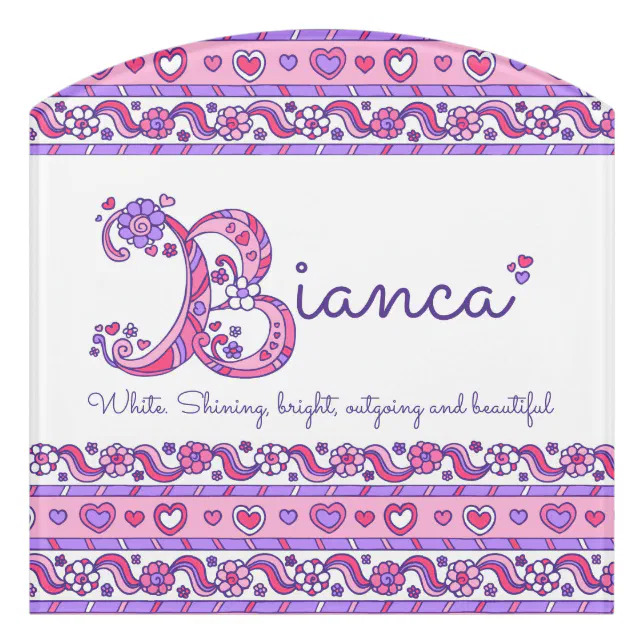 Bianca name pink girls personalized door sign | Zazzle