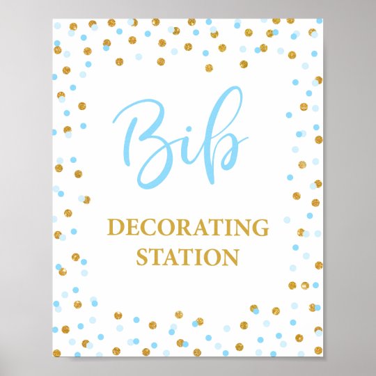 Bib Decorating Station Baby Shower Sign Blue Gold | Zazzle.com