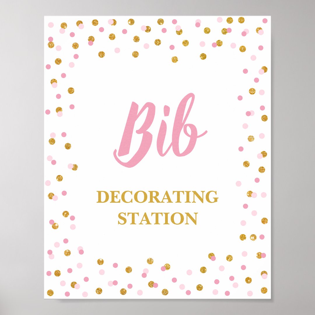 Bib Decorating Station Baby Shower Sign Pink Gold | Zazzle